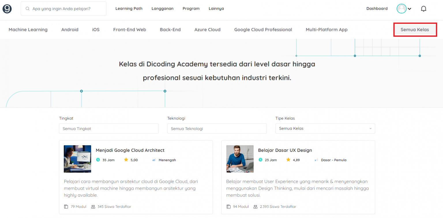 Cara Melihat Kelas-Kelas Dicoding – Dicoding's Help | Dicoding's Help