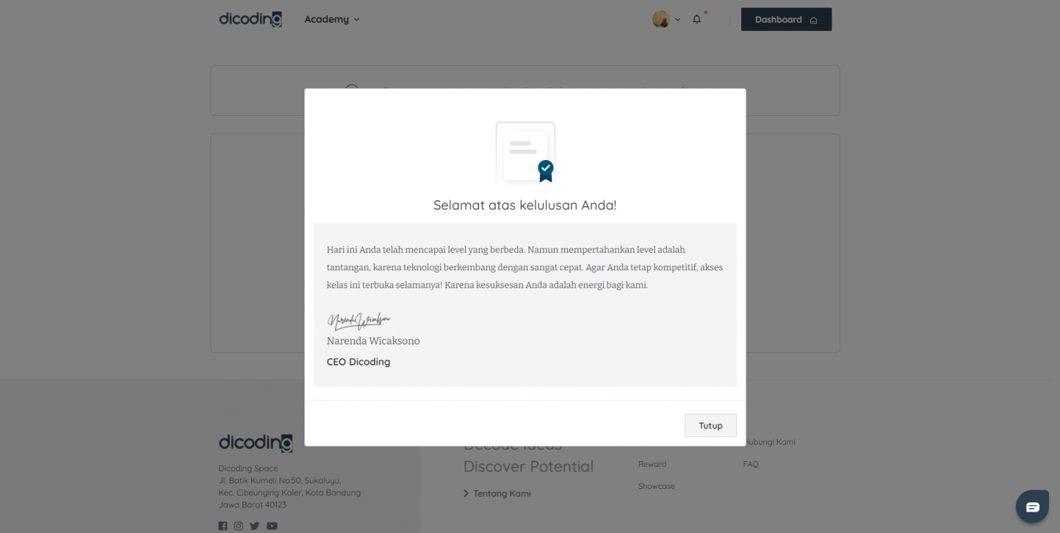 Cara Mencetak Sertifikat Kelulusan Kelas – Dicoding's Help | Dicoding's Help