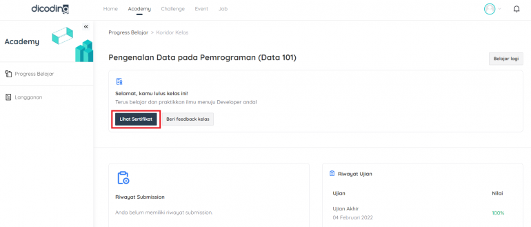Cara Mencetak Sertifikat Kelulusan Kelas – Dicoding's Help | Dicoding's Help
