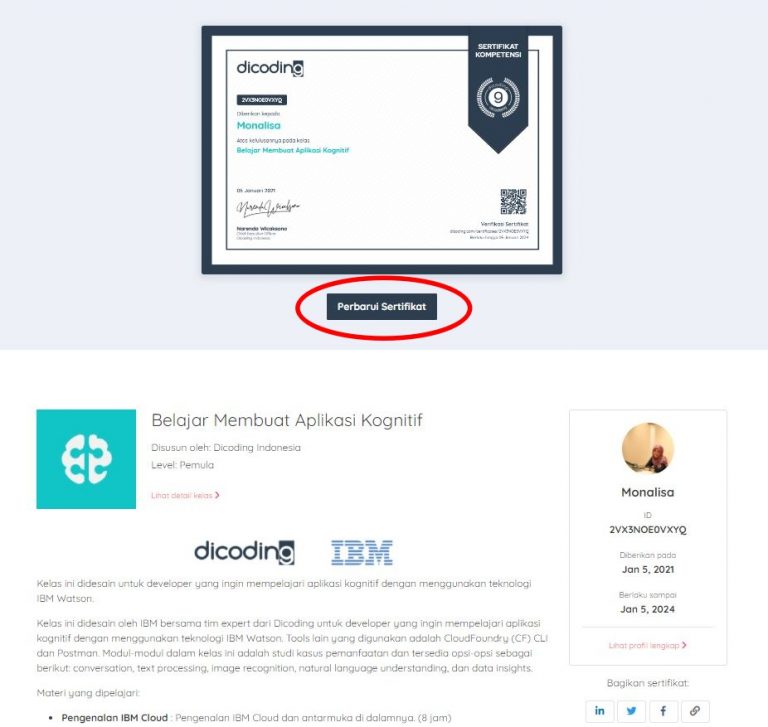 Cara Perbarui Sertifikat Kelas – Dicoding's Help | Dicoding's Help