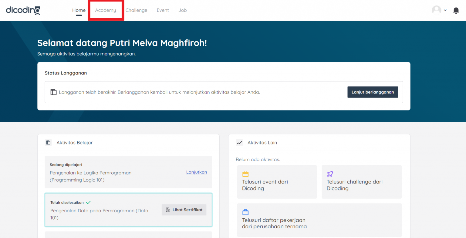 Bagaimana cara memasukkan token multi-course? – Dicoding's Help | Dicoding's Help